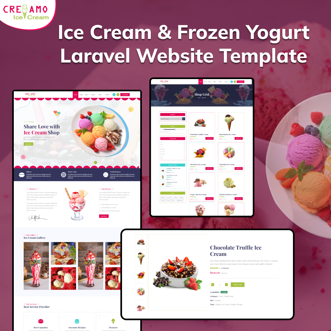 Creamo – Ice Cream & Frozen Yogurt Laravel Template